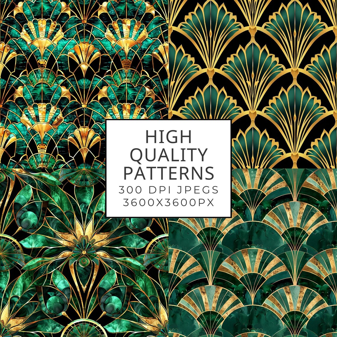 Emerald & Gold Art Deco Digital Paper: Seamless Patterns (digital ...