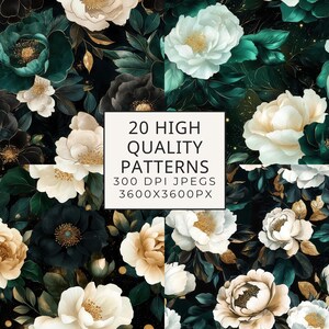 Emerald Green Floral Seamless Papers: Black & Gold, Winter Wedding ...