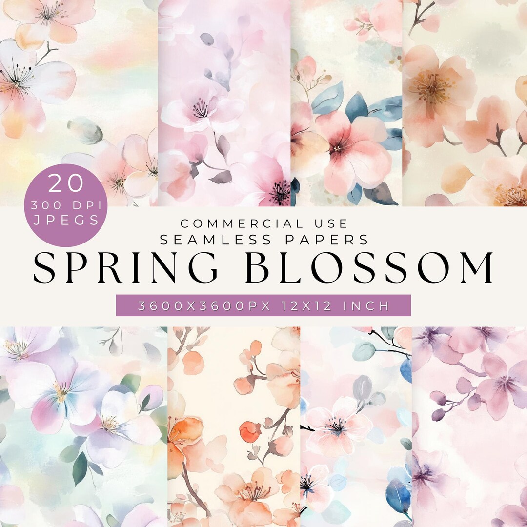 Spring Blossom Seamless Digital Papers, Spring Cherry Blossom Digital ...
