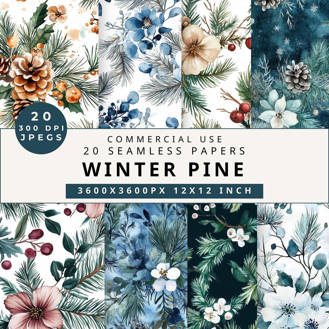 Winter Pine Seamless Digital Paper: Christmas Forest (digital Download ...