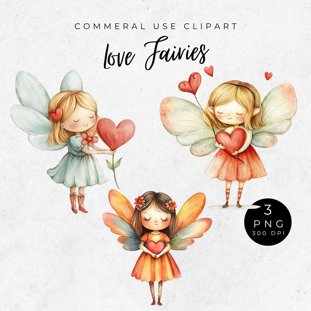 Valentine Fairy Clipart Bundle, Cute Watercolor Fairies, Whimsical ...