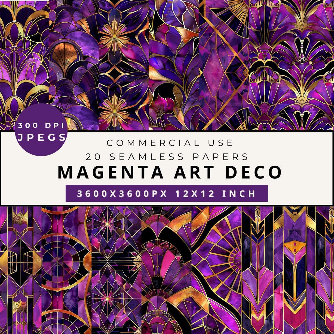 Magenta and Gold Art Deco Digital Papers, Repeatable Elegant Digital ...