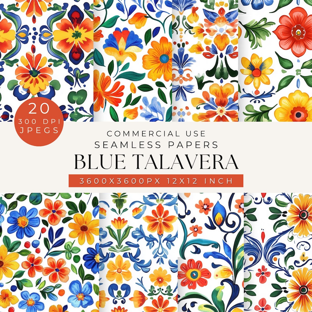 Mexican Talavera Tiles, Blue Talavera Seamless Tiles, Scrapbooking ...