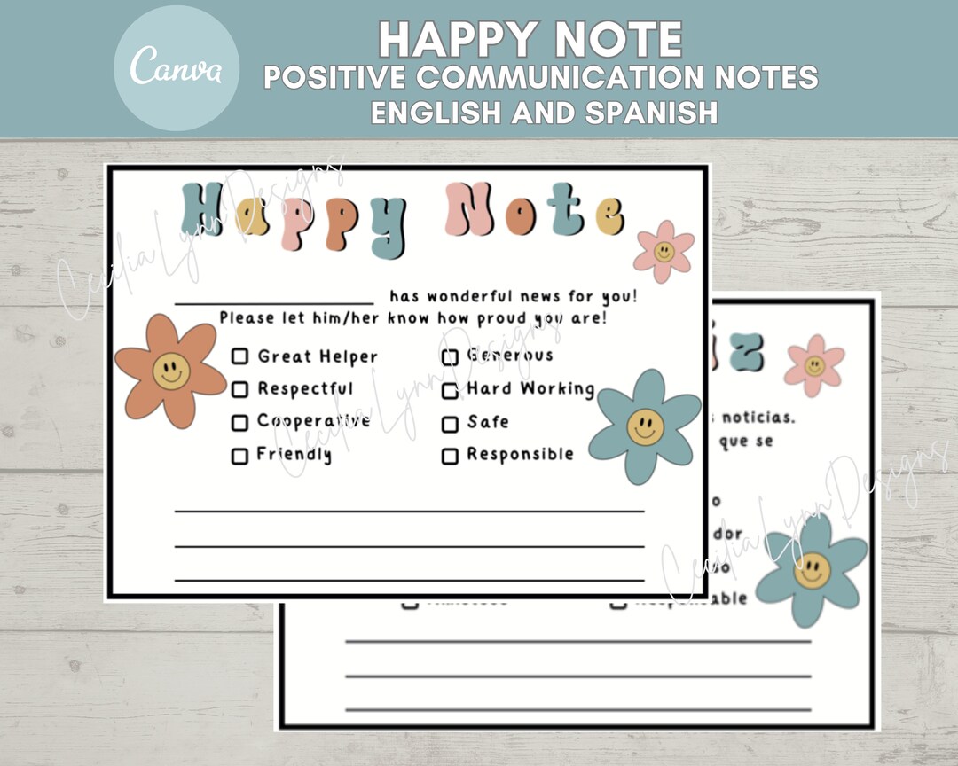 Printable Happy Note From Teacher Positive Parent Communication Spanish ...