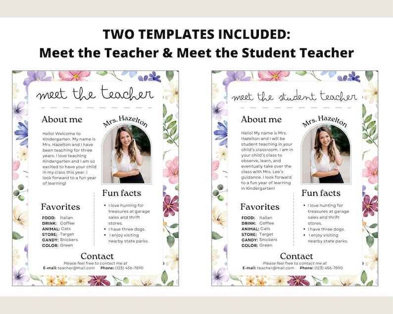 Meet the Teacher, Meet the Student Teacher, Floral Classroom Printables ...