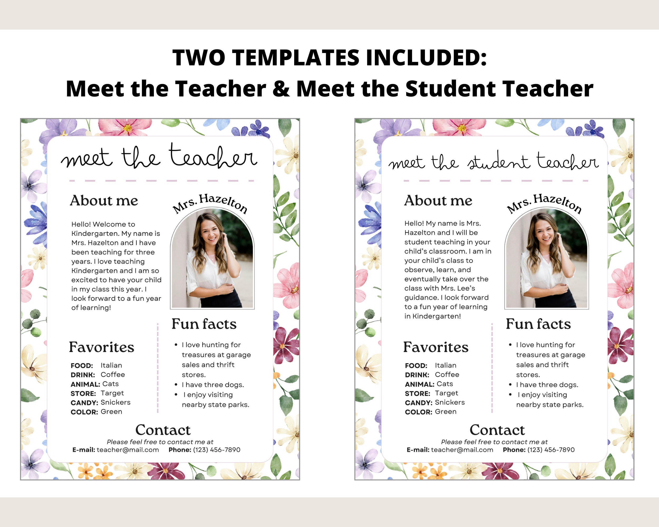 Meet the Teacher, Meet the Student Teacher, Floral Classroom Printables ...