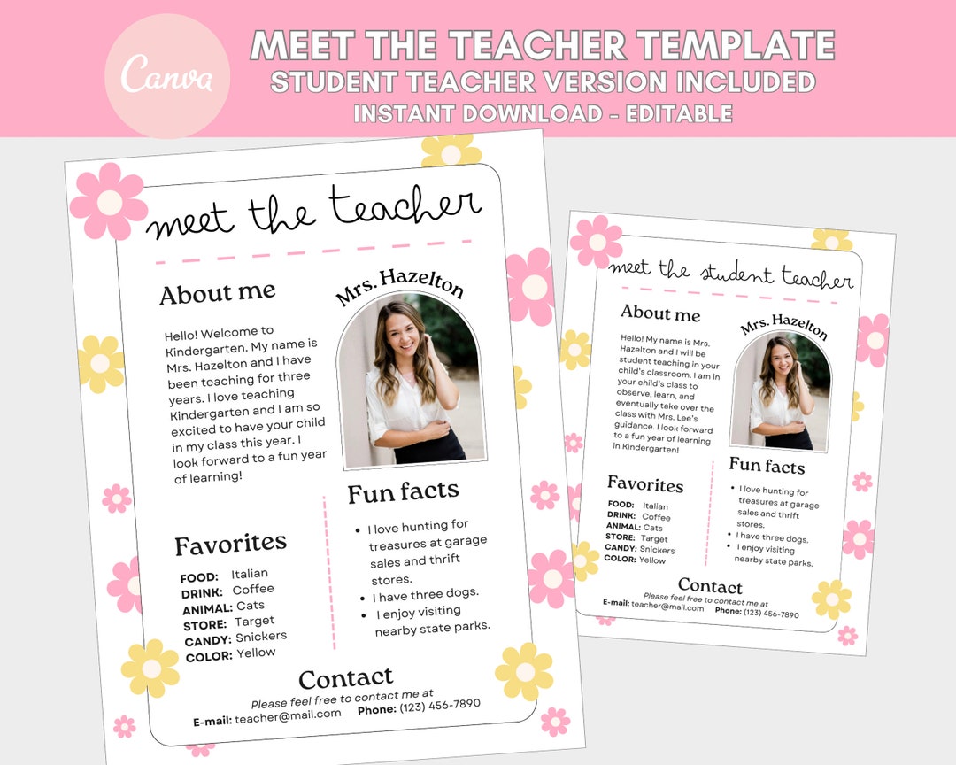 Meet the Teacher Meet the Student Teacher Editable Printable Canva ...