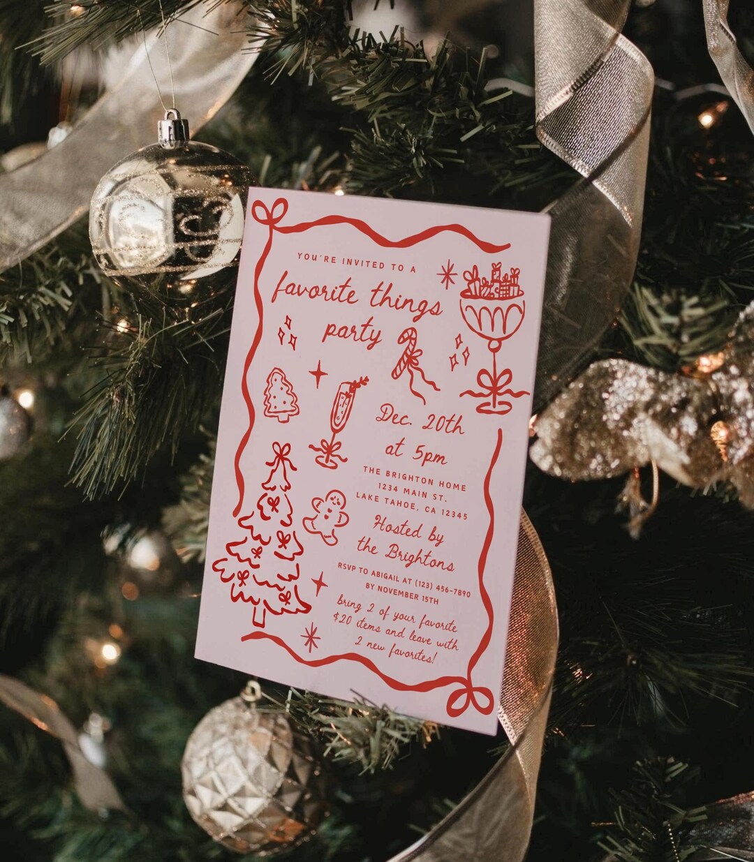 Favorite Things Party Invitation Template, Editable Red and Pink ...