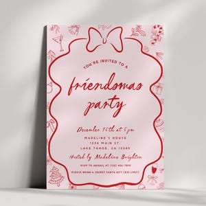 Friendsmas Invitation, Printable Pink Christmas Party Invitation ...