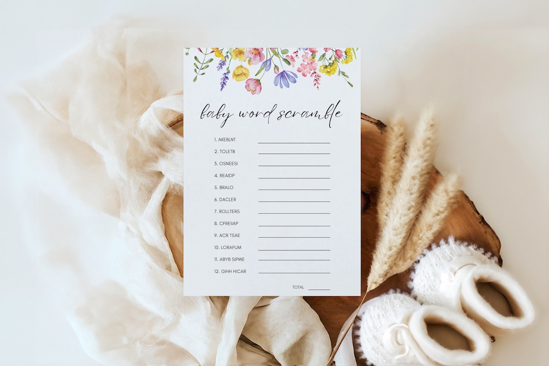 Baby Word Scramble Baby Shower Game, Printable Wildflower Baby Shower ...