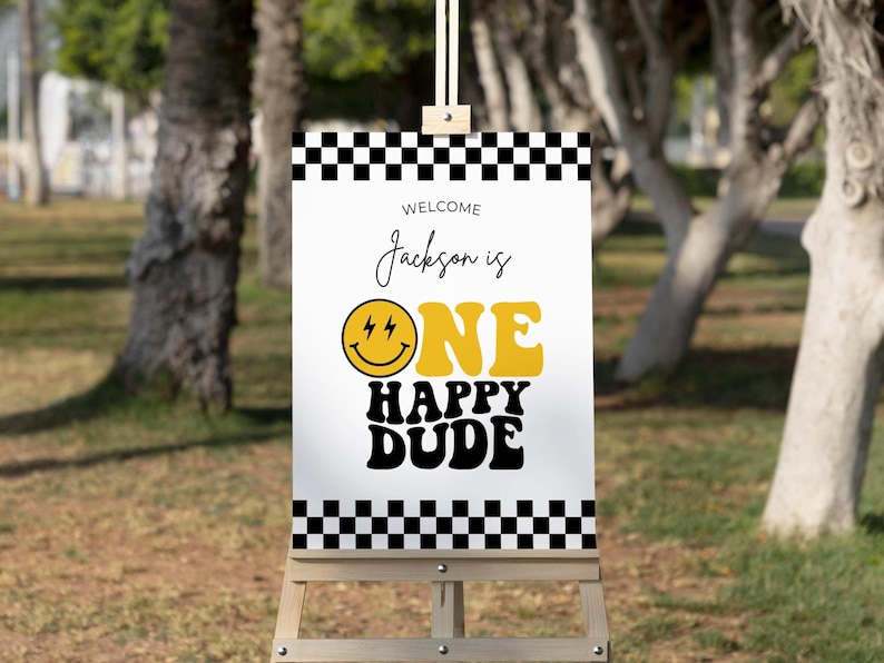 One Happy Dude Welcome Sign, Editable 1st Birthday Boy Welcome Sign ...