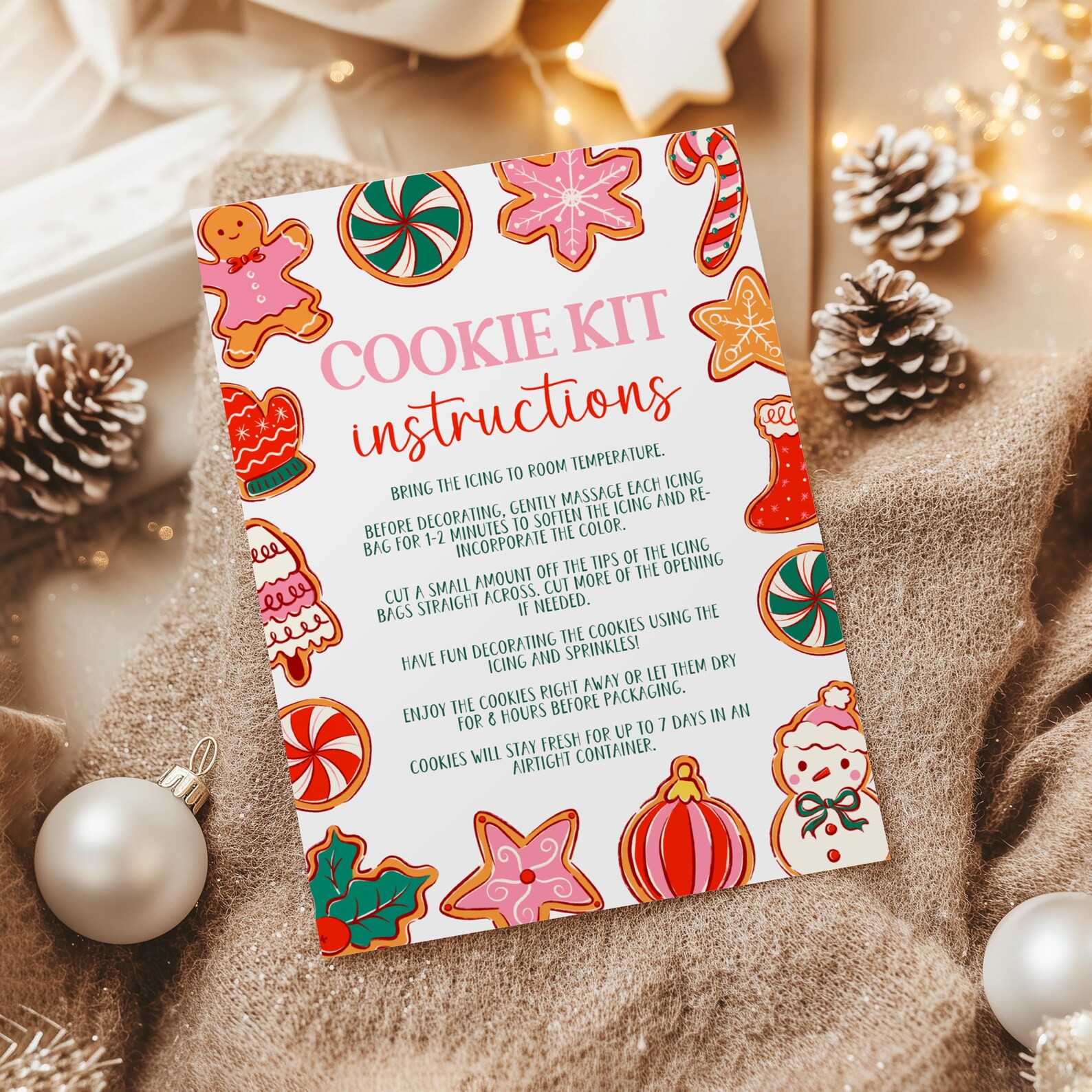 Christmas Cookie Kit Instructions Template, Editable Cookie Decorating ...