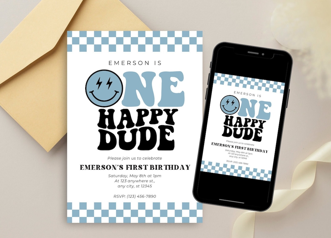One Happy Dude Invitation Template, Printable First Birthday Digital ...