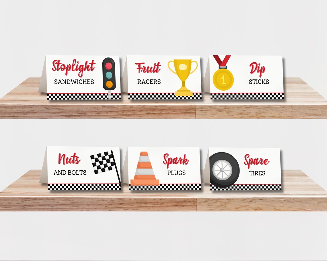 Race Car Birthday Food Label Cards, Editable Fast One Birthday Tent ...