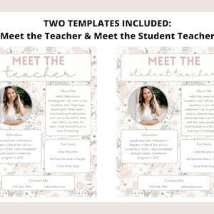 Meet the Teacher, Meet the Student Teacher, Floral Classroom Printables ...