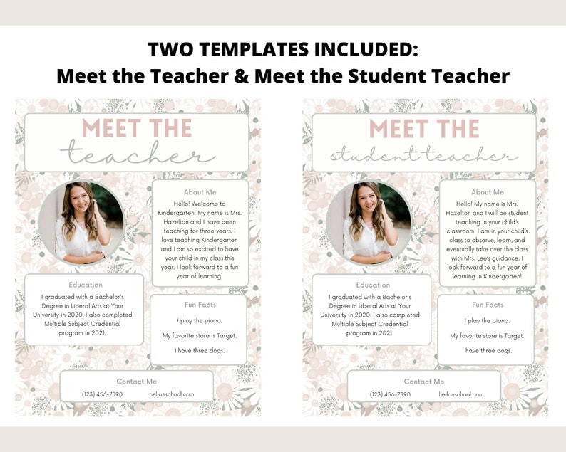 Meet the Teacher, Meet the Student Teacher, Floral Classroom Printables ...