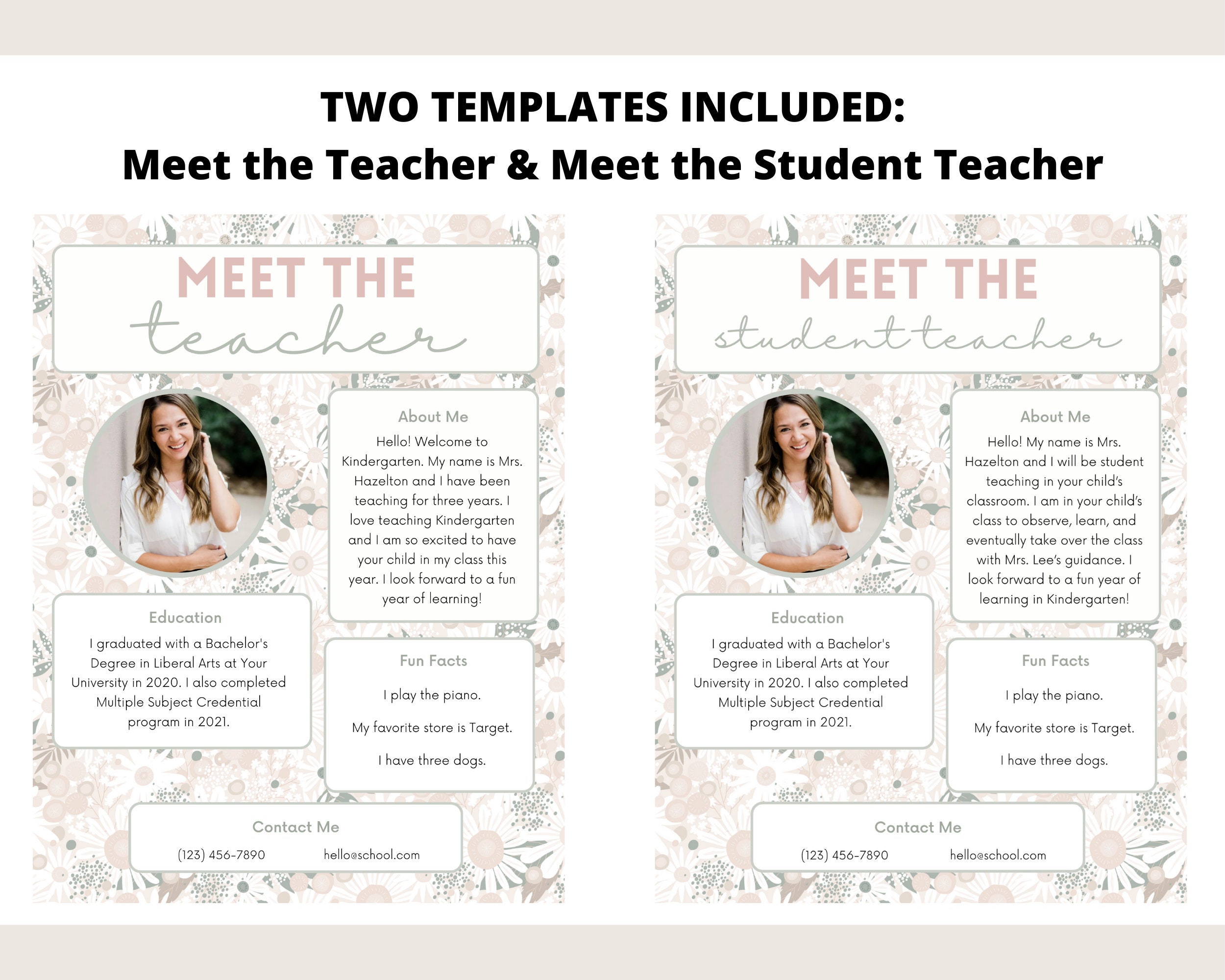 Meet the Teacher, Meet the Student Teacher, Floral Classroom Printables ...