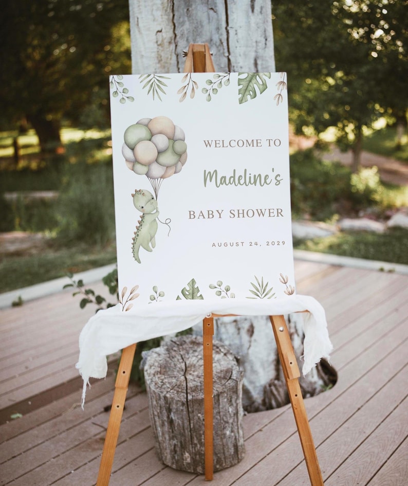 Dinosaur Baby Shower Welcome Sign, Editable Baby Shower Sign Template ...