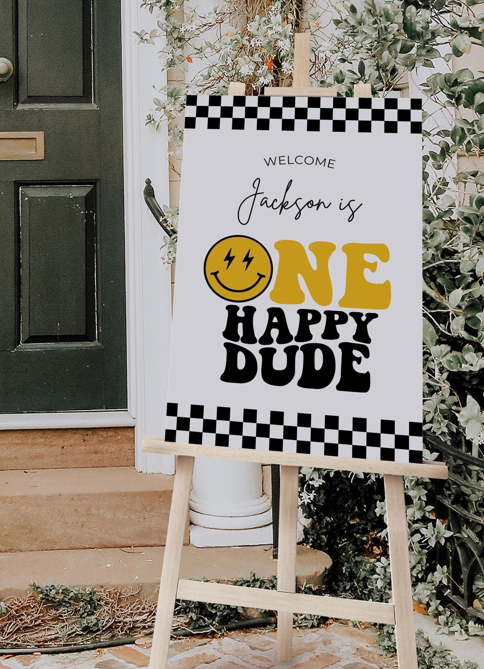 One Happy Dude Welcome Sign, Editable 1st Birthday Boy Welcome Sign ...