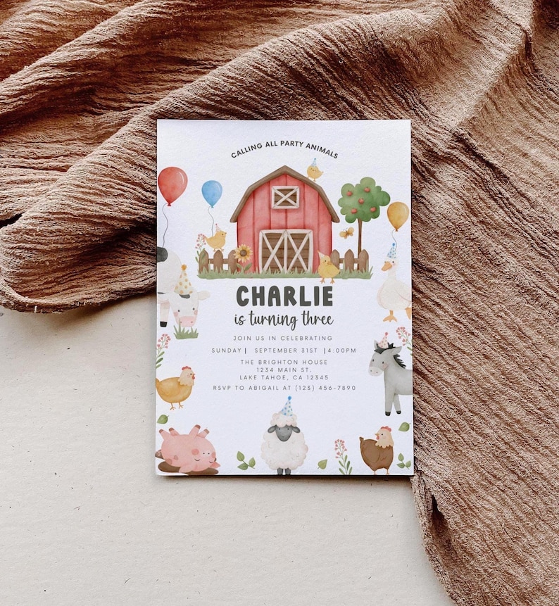Farm Birthday Invitation Template, Editable Farm Animal Birthday Party ...