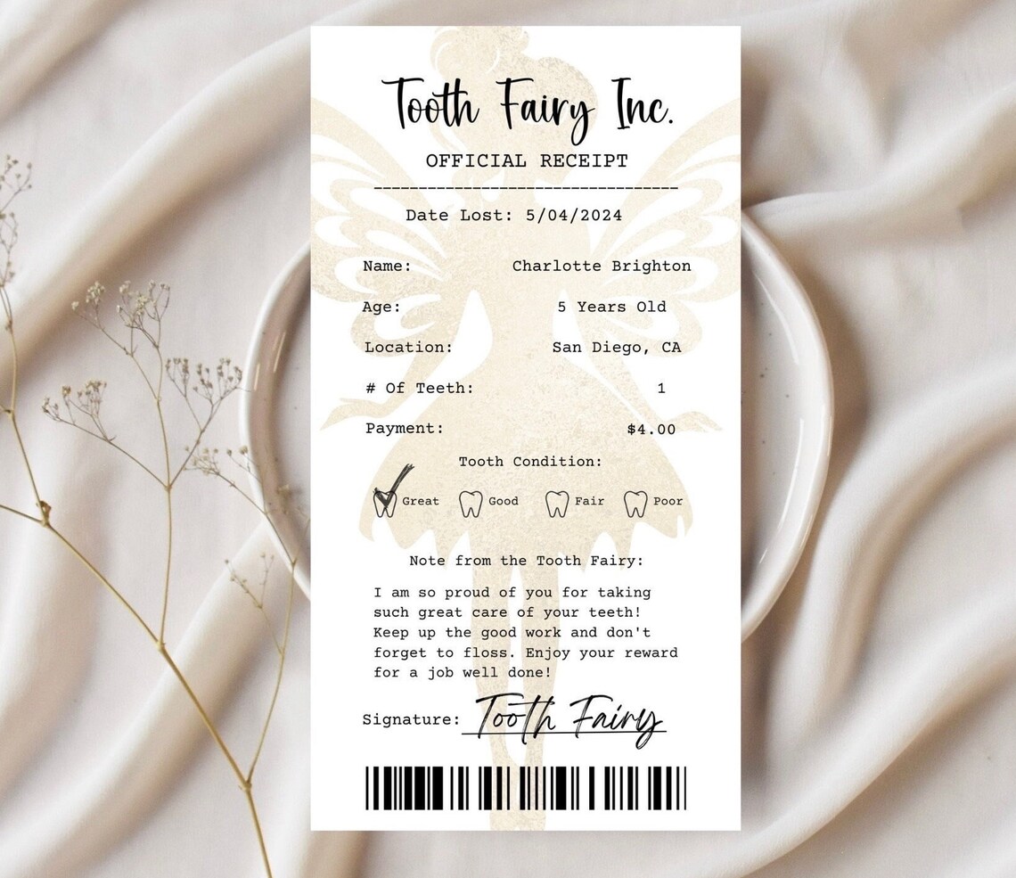 Tooth Fairy Receipt, Editable Tooth Fairy Note, Lost Tooth Report ...