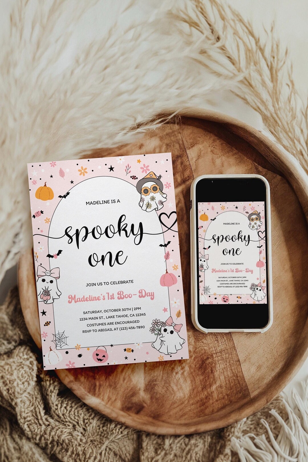 Spooky One Invitation, Editable 1st Birthday Girl Invite, Printable ...