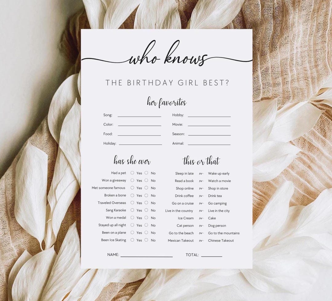 Who Knows the Birthday Girl Best Game, Printable Birthday Party Game ...