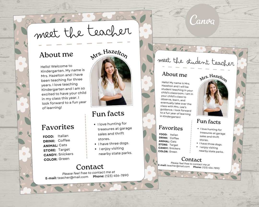 Printable Meet the Teacher Student Teacher Floral Editable Template ...