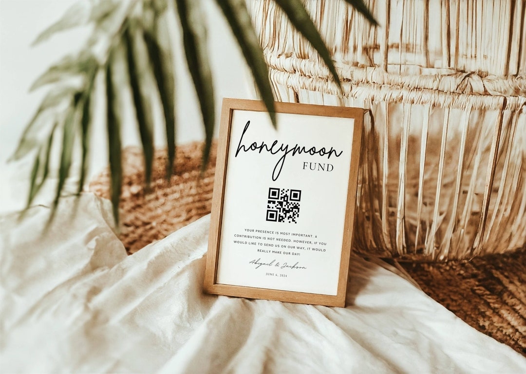 Honeymoon Fund Sign Printable, QR Code Wedding Sign, Bridal Shower Sign ...