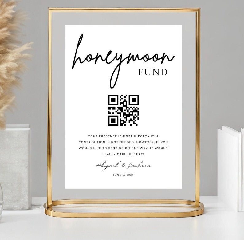 Honeymoon Fund Sign Printable, QR Code Wedding Sign, Bridal Shower Sign ...