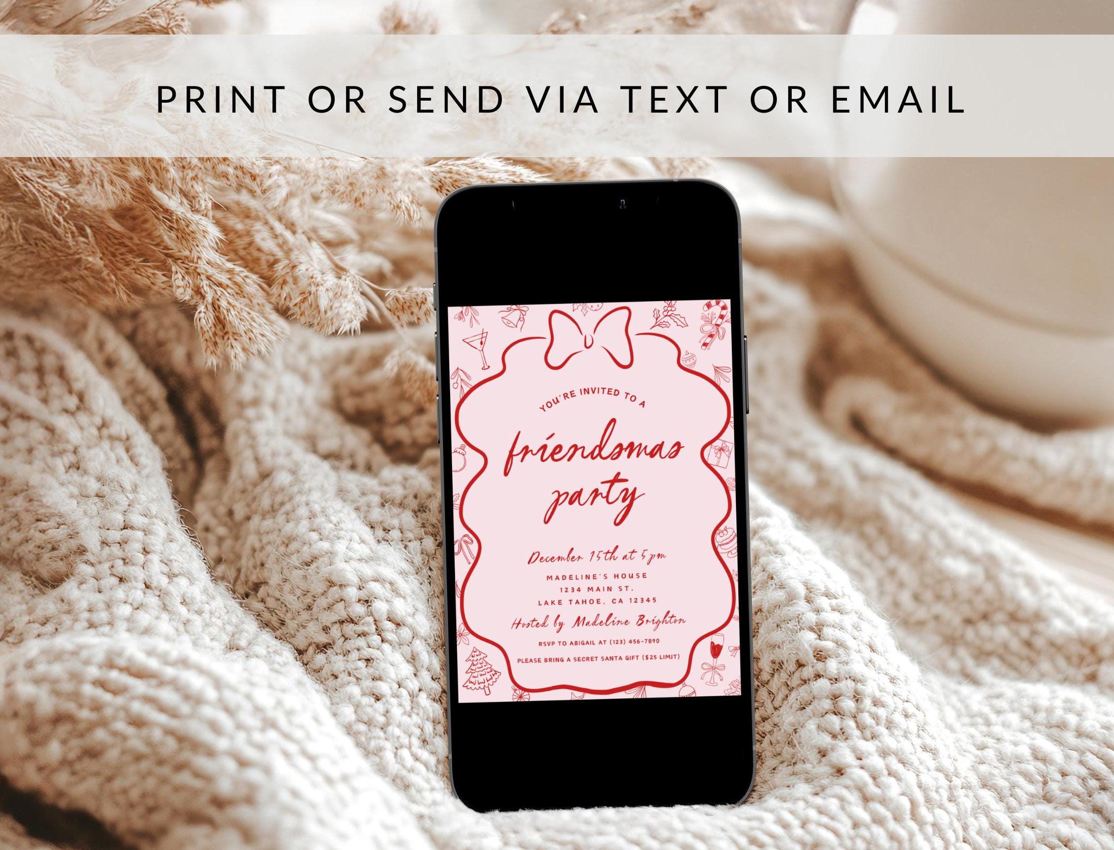 Friendsmas Invitation, Printable Pink Christmas Party Invitation ...