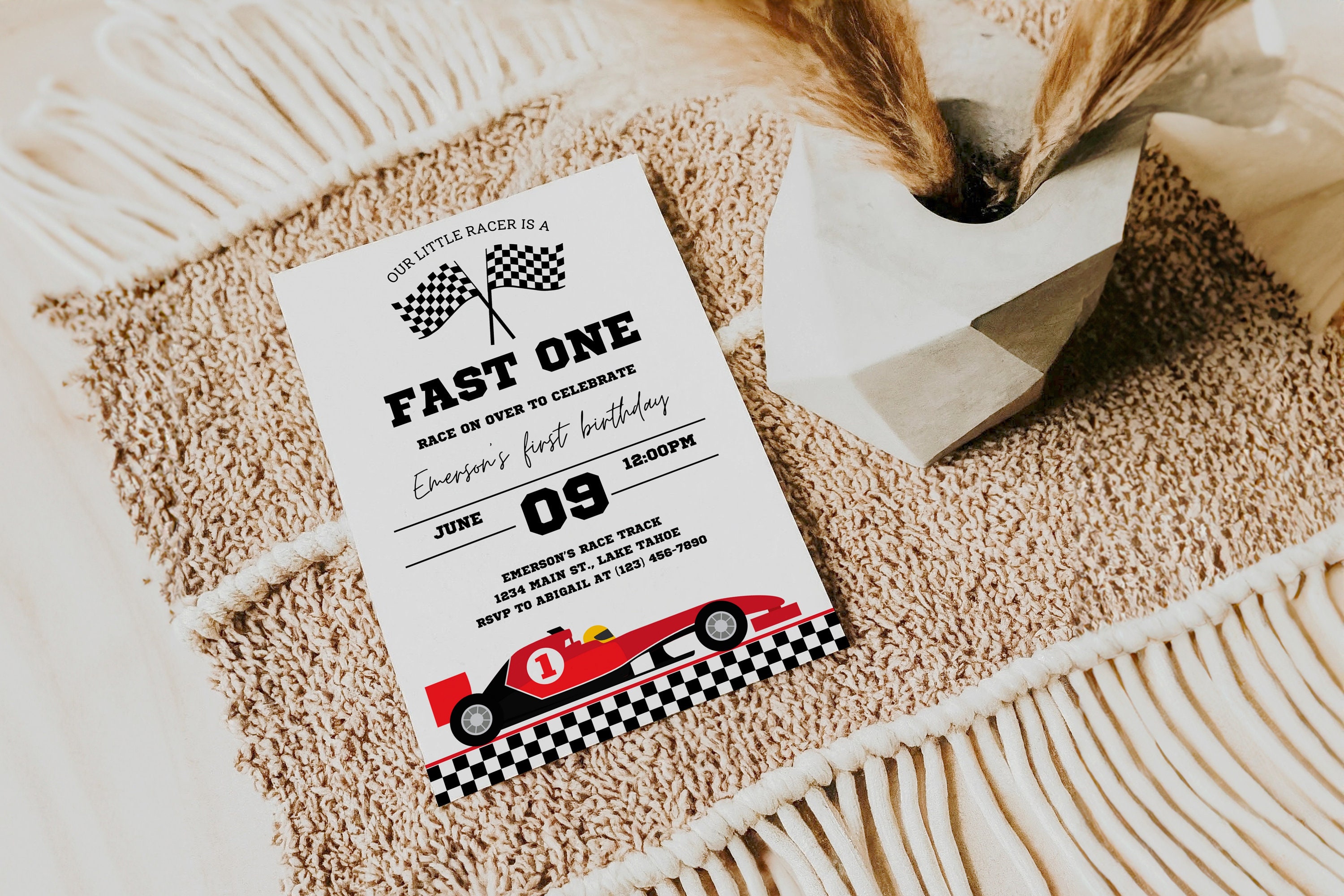 Fast One Birthday Invitation, Printable Race Car Birthday Invite ...