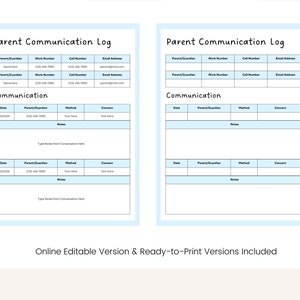 Parent Communication Log, Printable Call Log Teacher, Communication ...