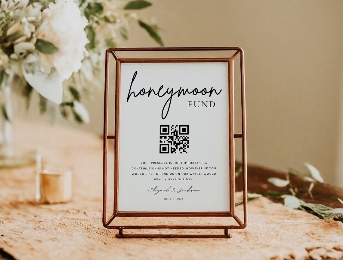 Honeymoon Fund Sign Printable, QR Code Wedding Sign, Bridal Shower Sign ...