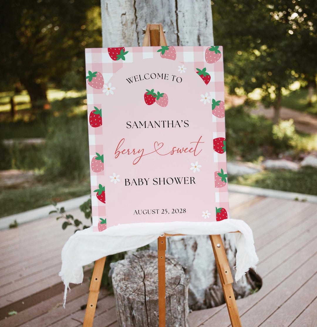 Strawberry Baby Shower Sign, Editable Berry Sweet Baby Shower Decor ...