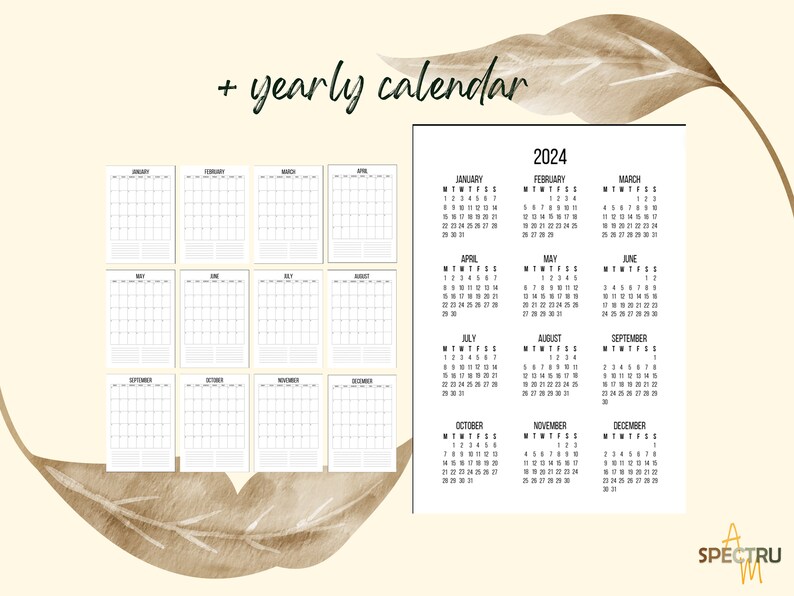 Printable 2024 MONTHLY CALENDAR - Etsy