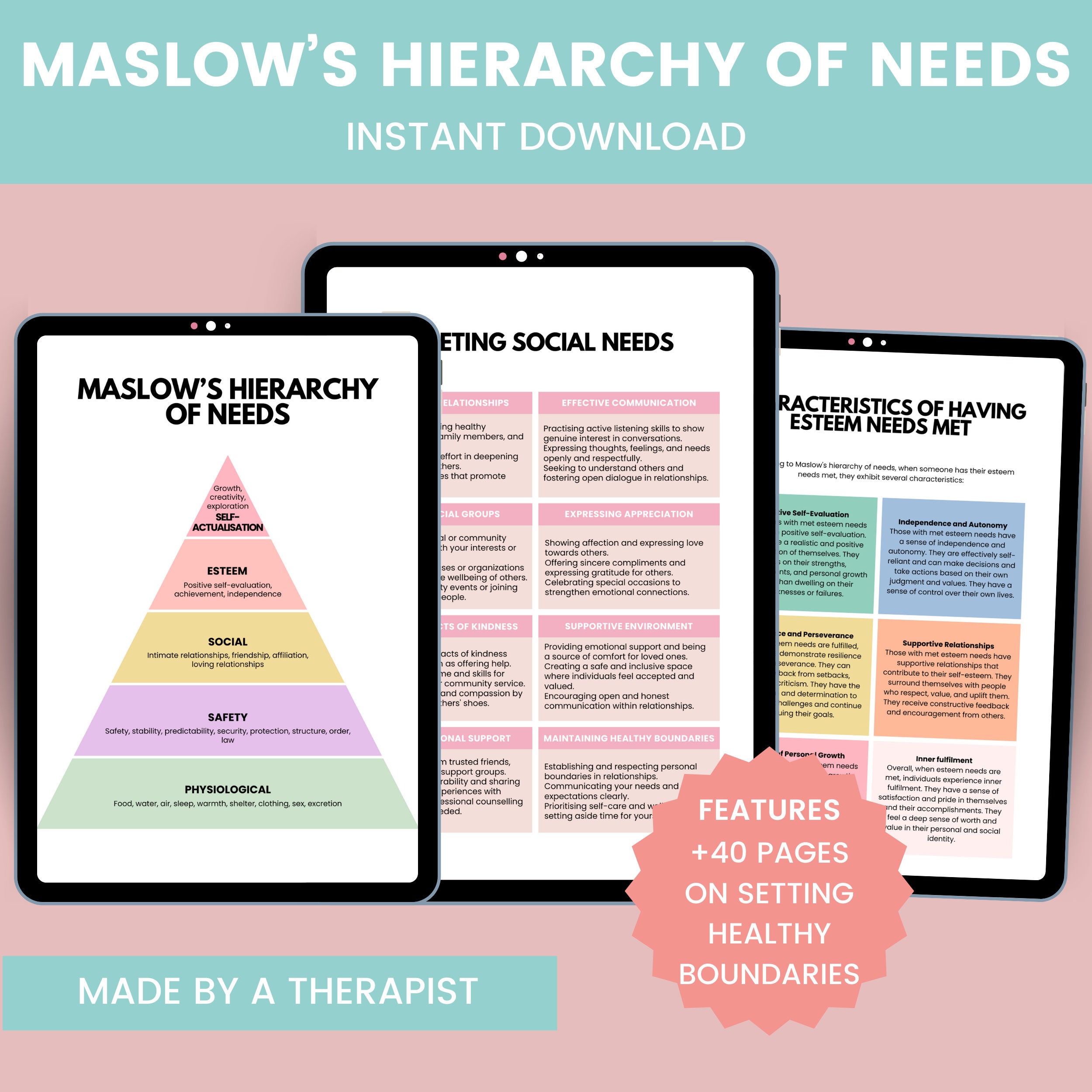 Maslow's Hierarchy of Needs Worksheets Self Actualization Mental Health ...