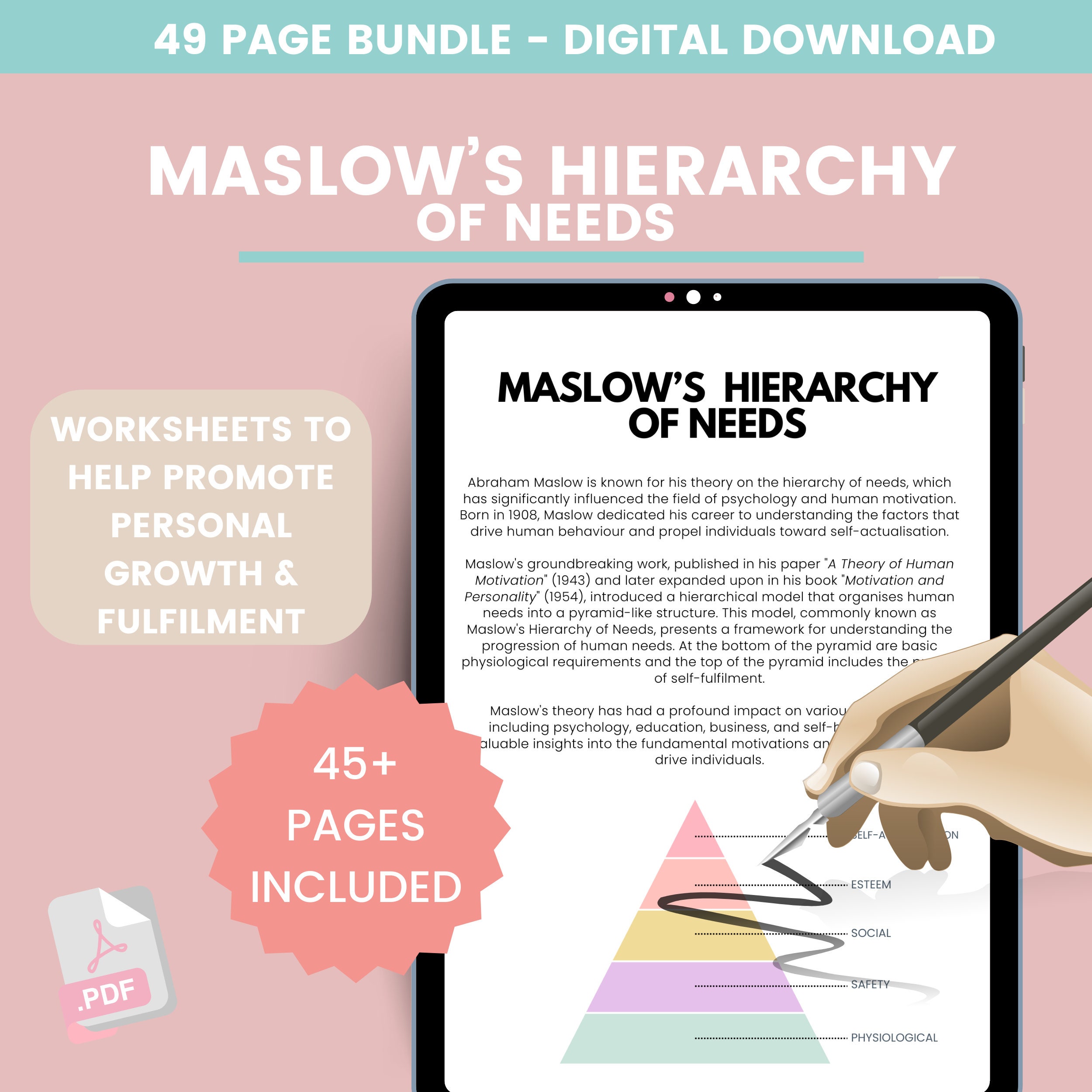 Maslow's Hierarchy of Needs Worksheets Self Actualization Mental Health ...