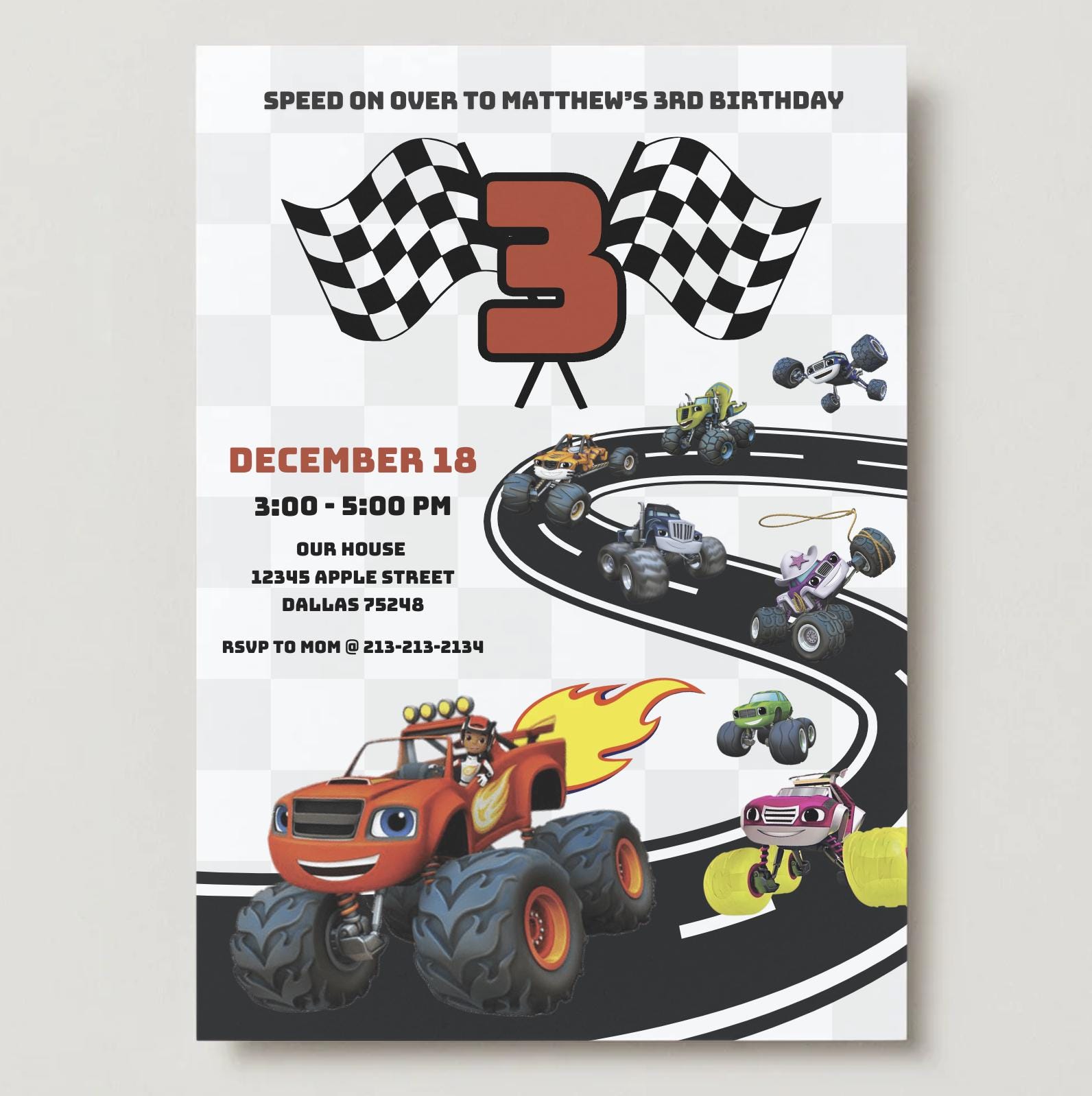 Blaze 5x7 Customizable Birthday Invitation V2 - Etsy