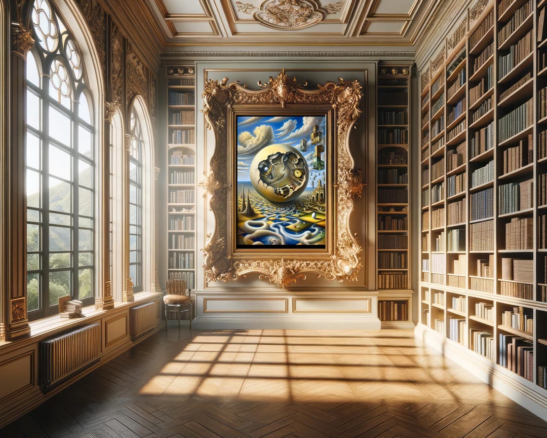 Surreal Infinite Landscape With Floating Sphere, Labyrinthine Cityscape ...