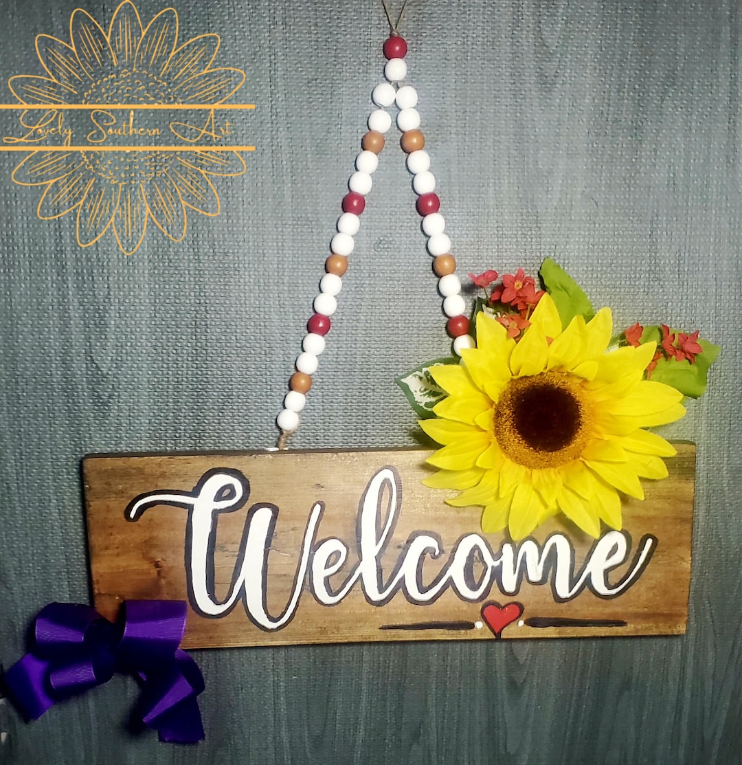 Welcome Wooden Door Hanging Sign - Etsy