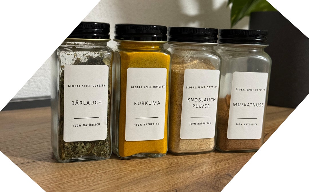 Personalized Labels for Spice Jars: Basil, Curry, Chili, Cumin, Nutmeg ...