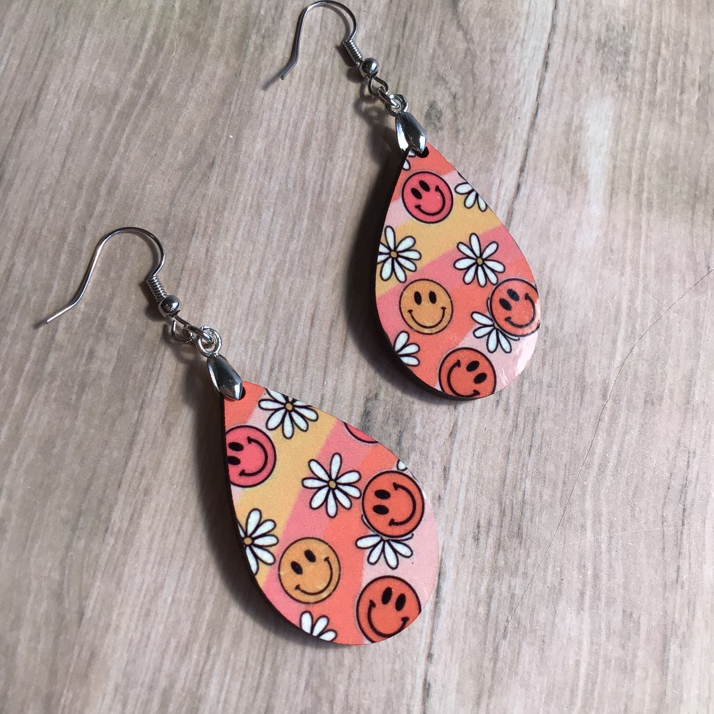 Smiley Face Emoji Earrings, Acrylic Handmade Jewellery, Womens ...