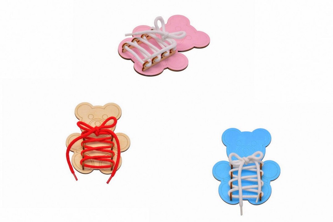 Sensory Teddy Bear for Lacing Shoelace Decor Made of Ecological Plywood ...