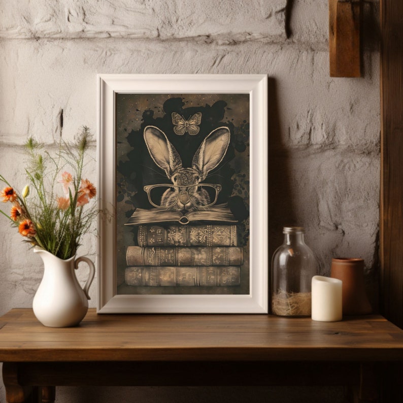 Scholarly Rabbit Printable Wall Art, Dark Academia, Moody Wall Art ...