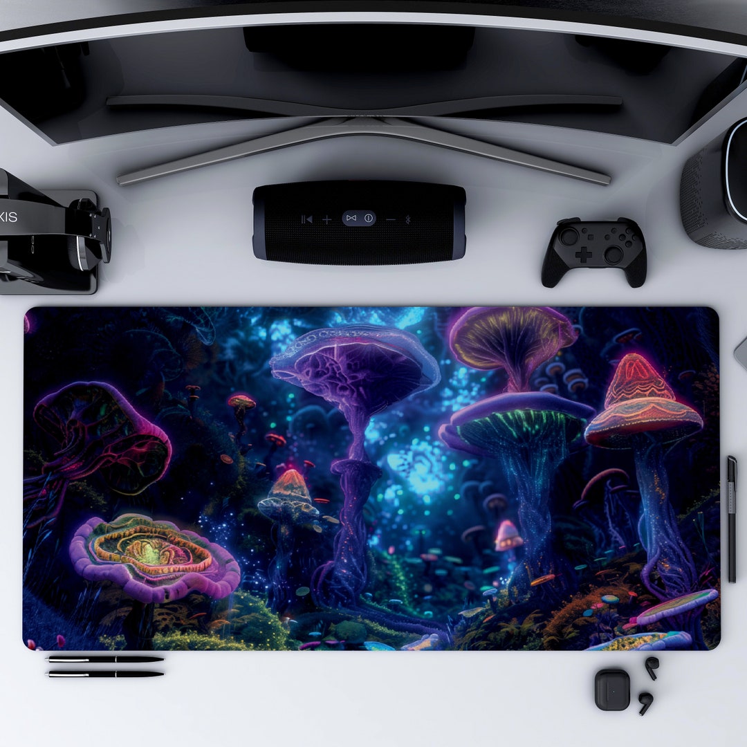 Psychedelic Art Desk Mat, Mushroom Office Decor, Gamer Gifts, Aesthetic ...