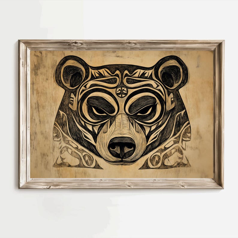 Native American Bear Formline Art Print, Tribal Style Bear Face Wall ...