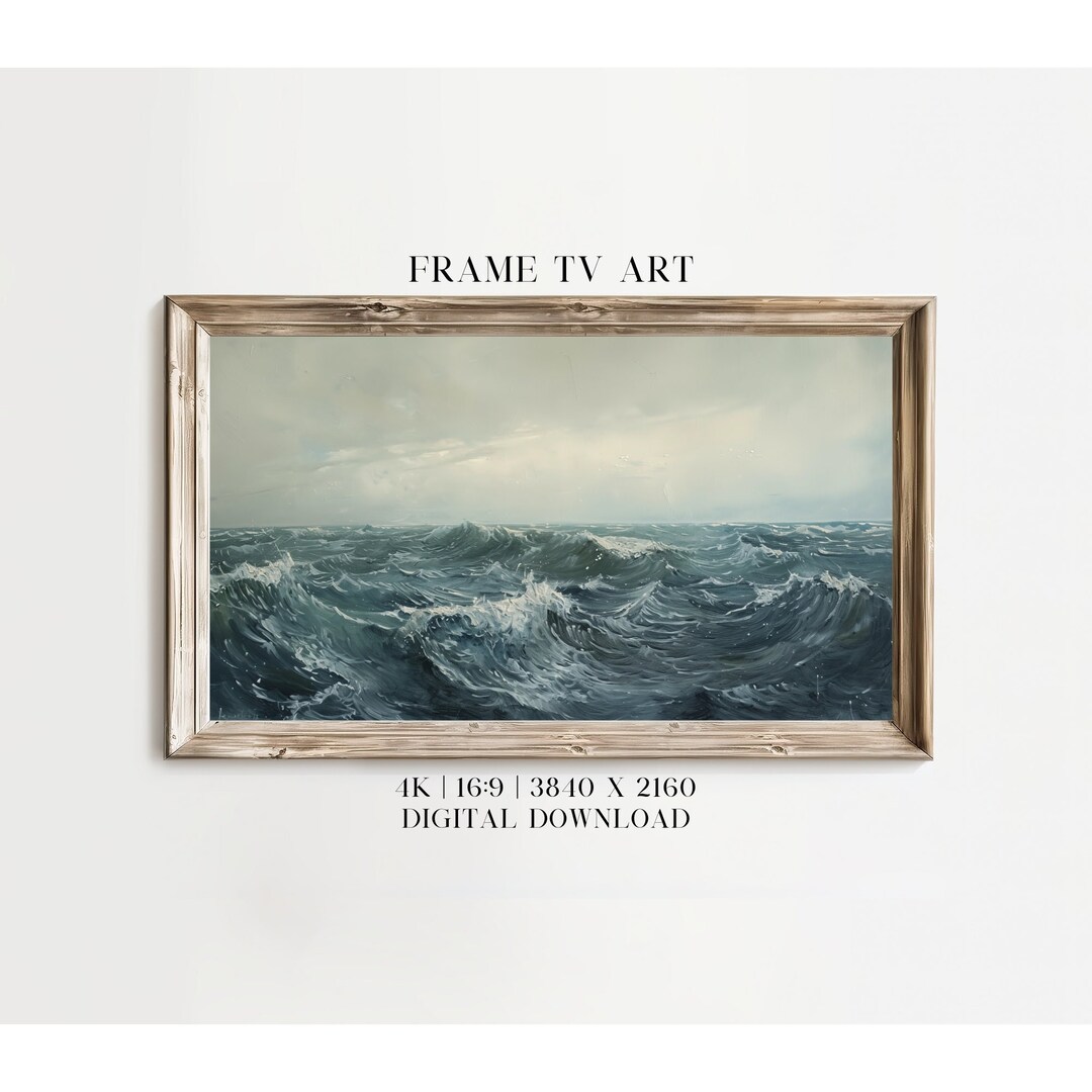 Neutral Ocean Waves Frame TV Art, Seascape Painting, Coastal Decor ...