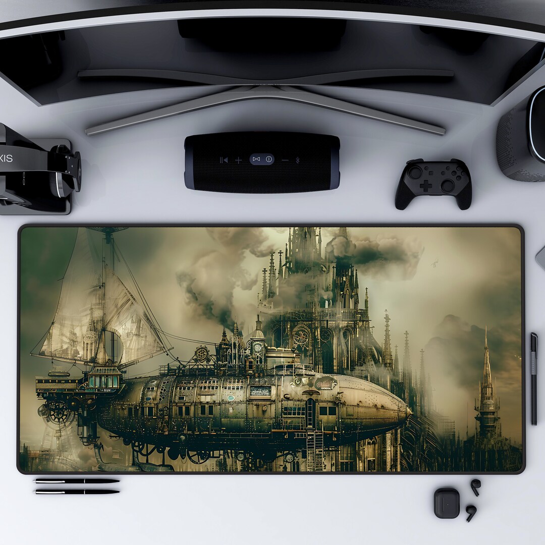 Steampunk Airship Fantasy Desk Mat, Gaming Mousepad, Deskmat, Gothic ...