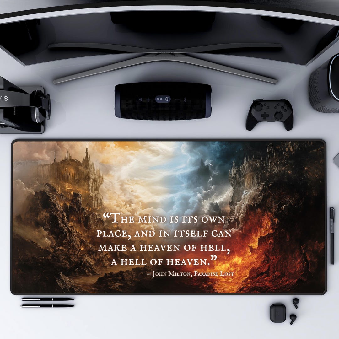 Heaven and Hell Desk Mat for Gamers John Milton Quote Office and Gaming ...